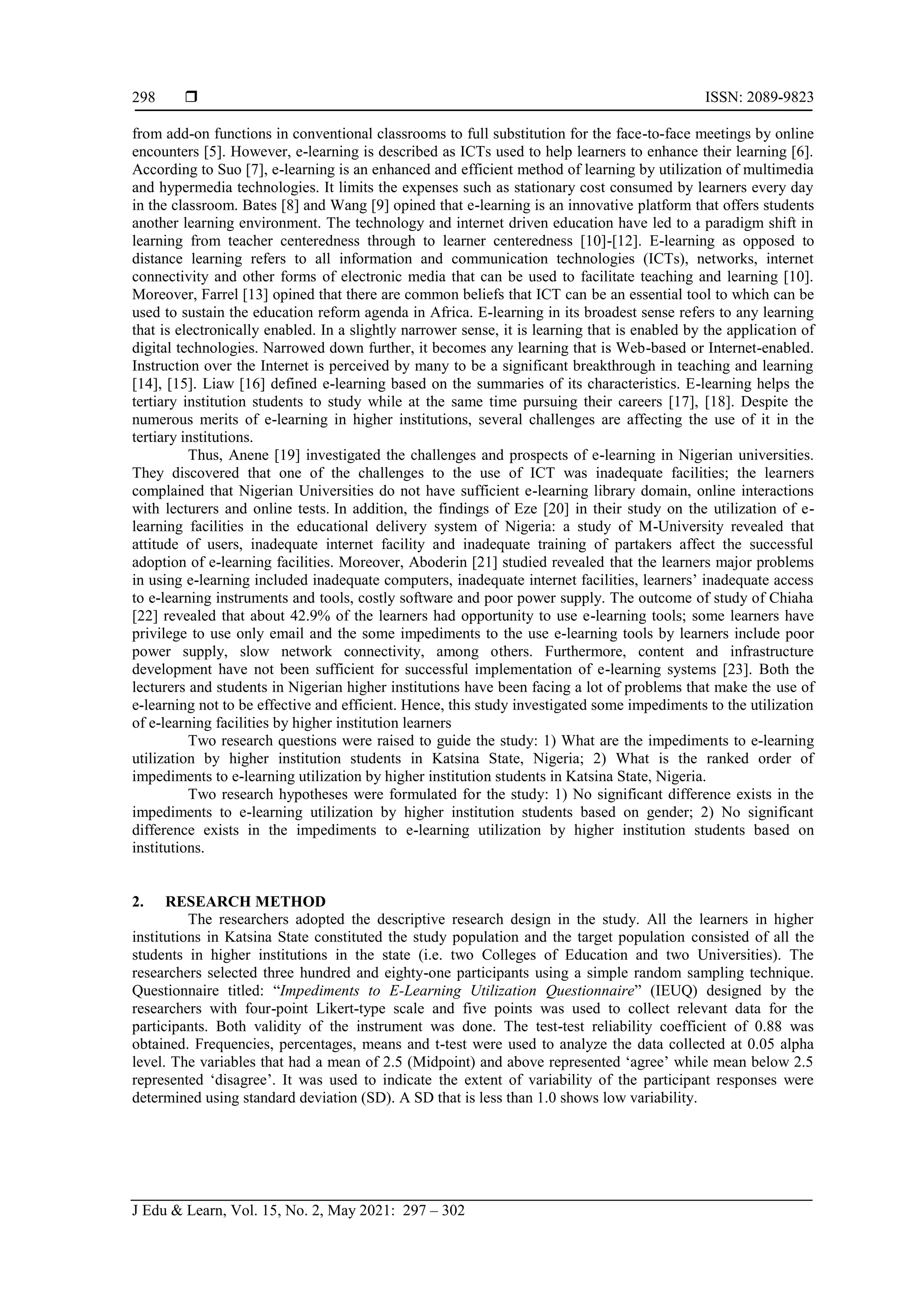 Assessing the impediments to e-learning utilization by higher ...