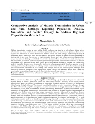 Comparative Analysis of Malaria Transmission in Urban and Rural ...