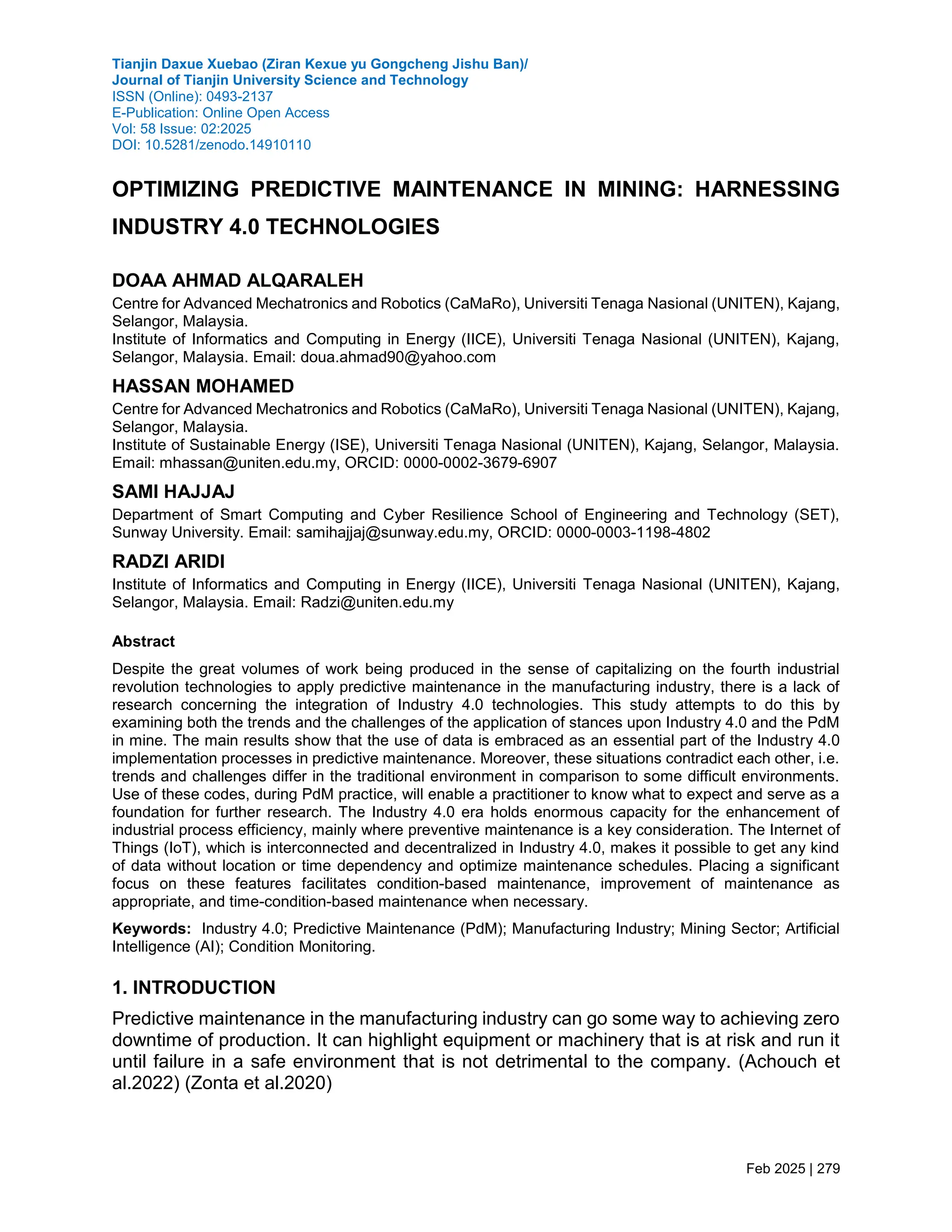 OPTIMIZING PREDICTIVE MAINTENANCE IN MINING: HARNESSING INDUSTRY 4.0 ...