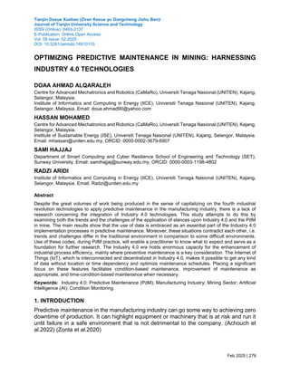 OPTIMIZING PREDICTIVE MAINTENANCE IN MINING: HARNESSING INDUSTRY 4.0 TECHNOLOGIES | PDF