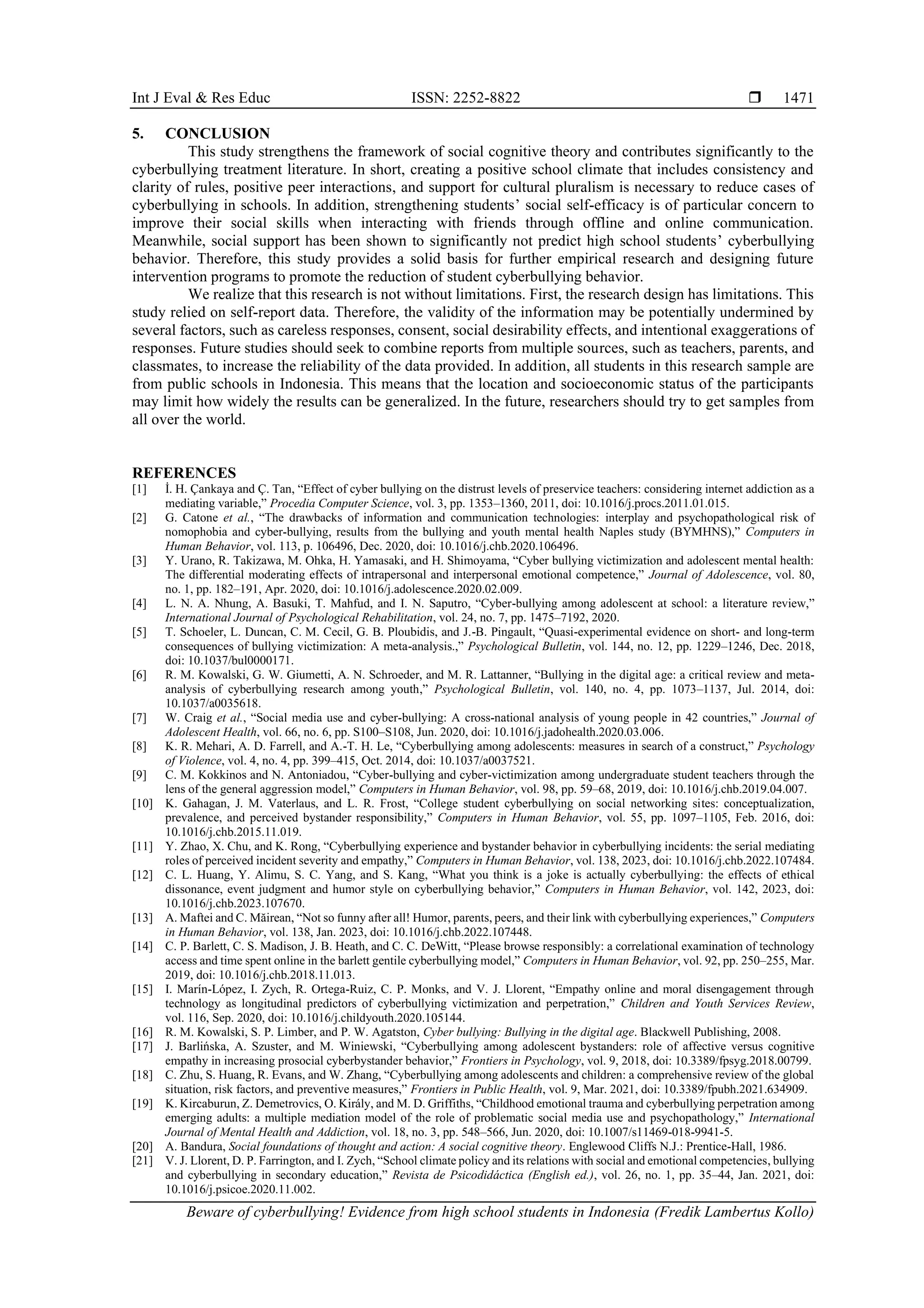 Beware of cyberbullying! Evidence from high school students in Indonesia | PDF