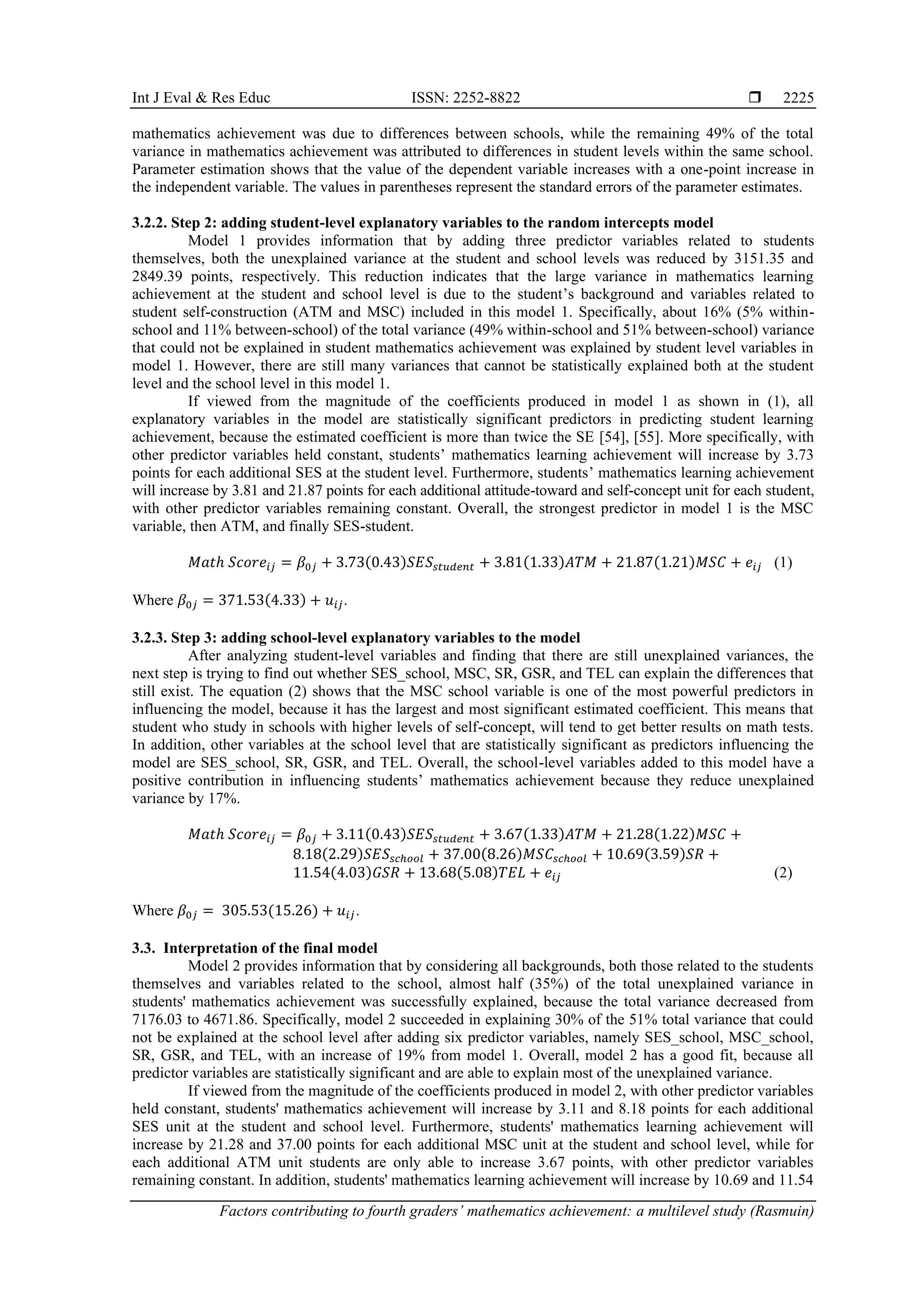 Factors contributing to fourth graders’ mathematics achievement: a ...