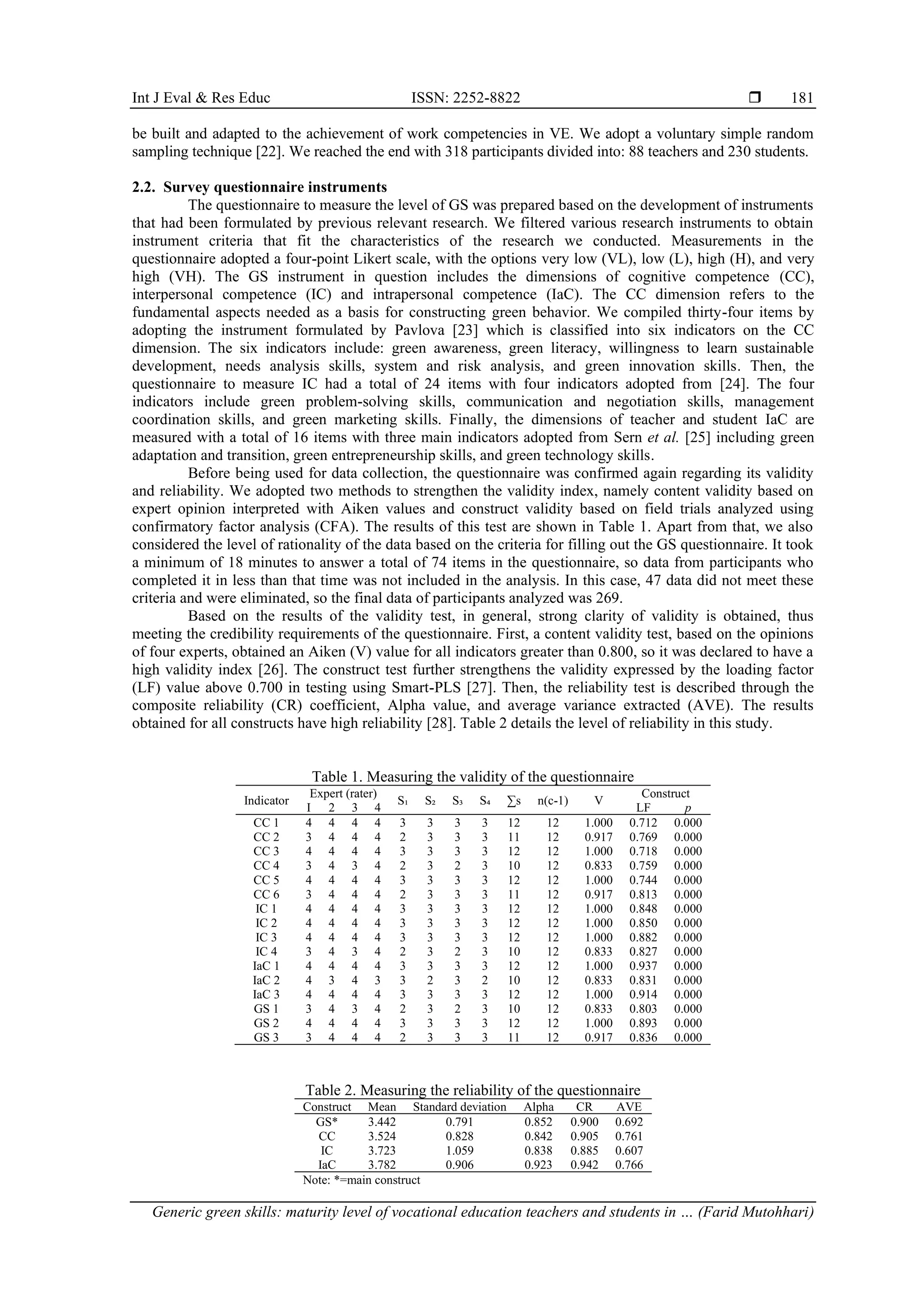 Generic green skills: maturity level of vocational education teachers and students in Indonesia ...