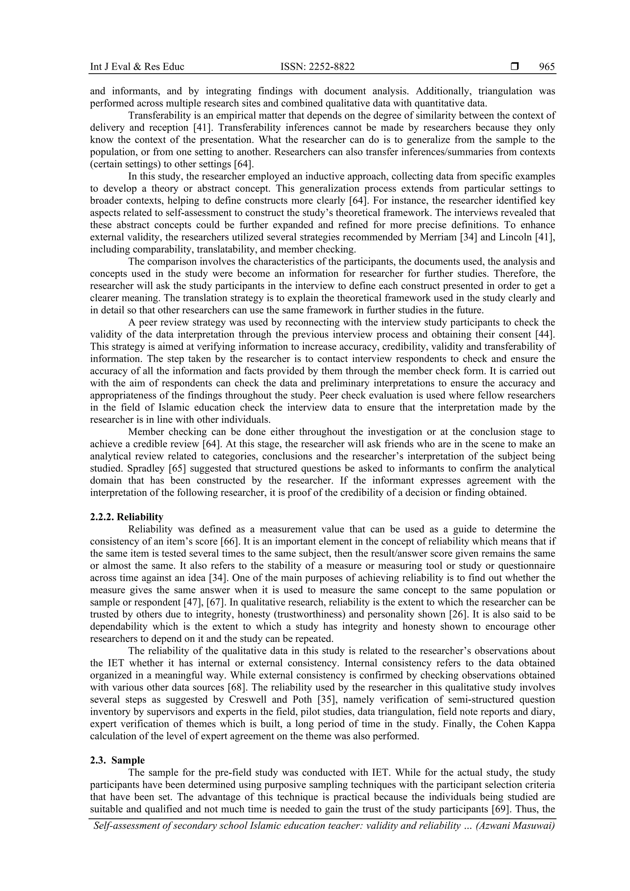 Self-assessment of secondary school Islamic education teacher: validity ...