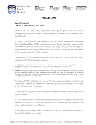 SOLAS – Verified Gross Mass (VGM) | PDF