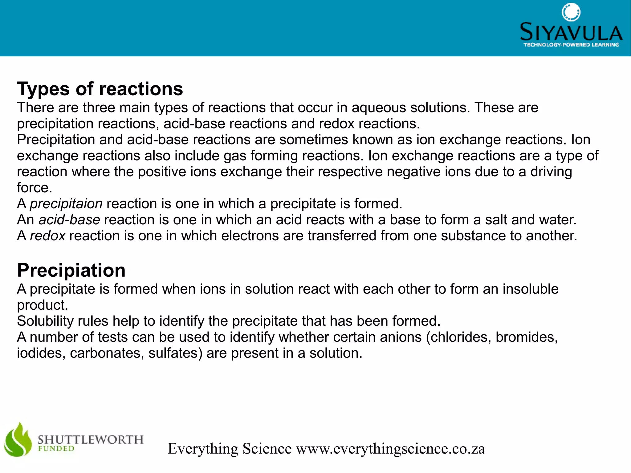 Reactions in aqueous solution | ODP