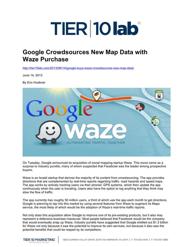 Google Crowdsources New Map Data with Waze Purchase | PDF