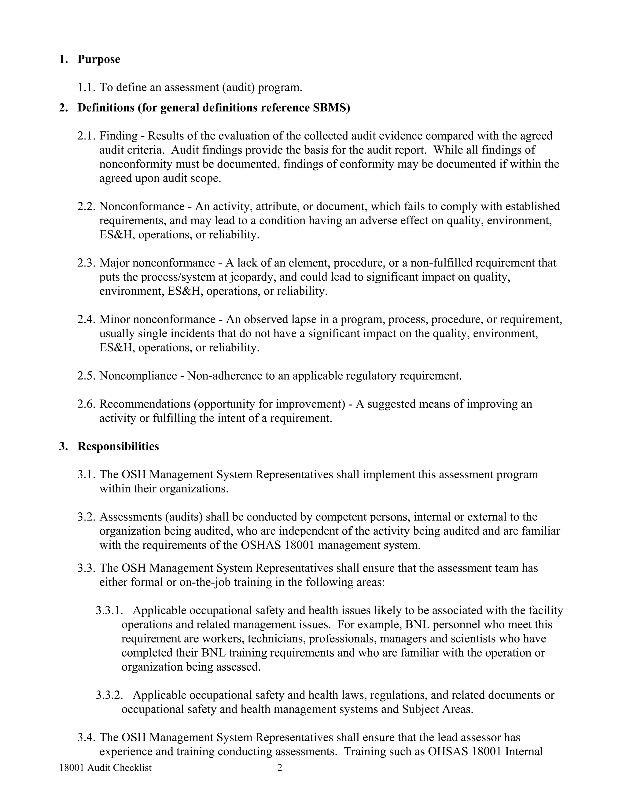 18001 audit-checklist | PDF