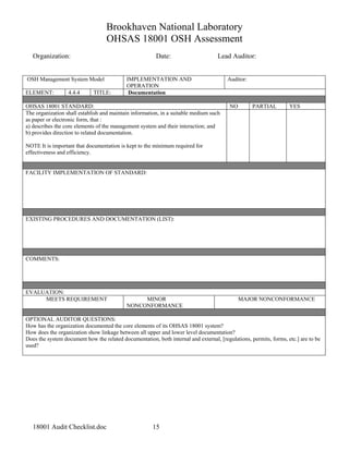 18001 audit-checklist | PDF