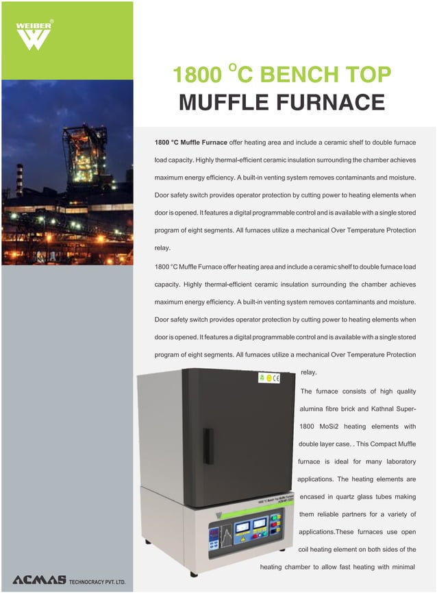 Bench Top Muffle Furnace (1800 °C) by ACMAS Technologies Pvt Ltd. | PDF