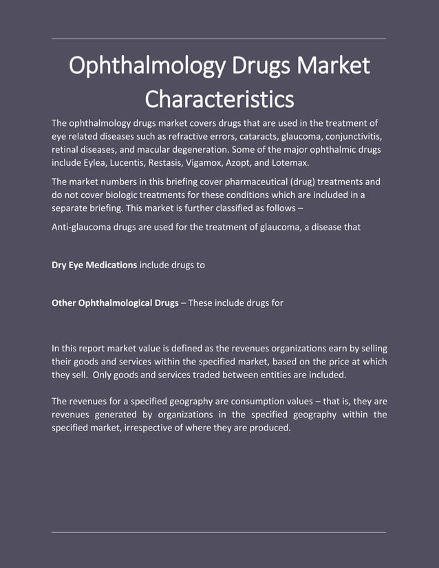 Ophthalmology Drugs Global Market Report 2018 | PDF