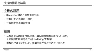 [DL輪読会]Beyond Shared Hierarchies: Deep Multitask Learning through Soft Layer Ordering | PPT