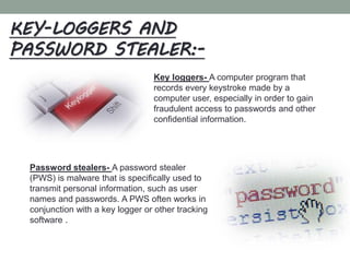 phishing, Spyware, crime ware, Key loggers, Trojan. | PPT