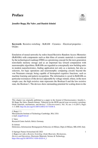 Resistive Switching Oxide Materials Mechanisms Devices And Operations ...