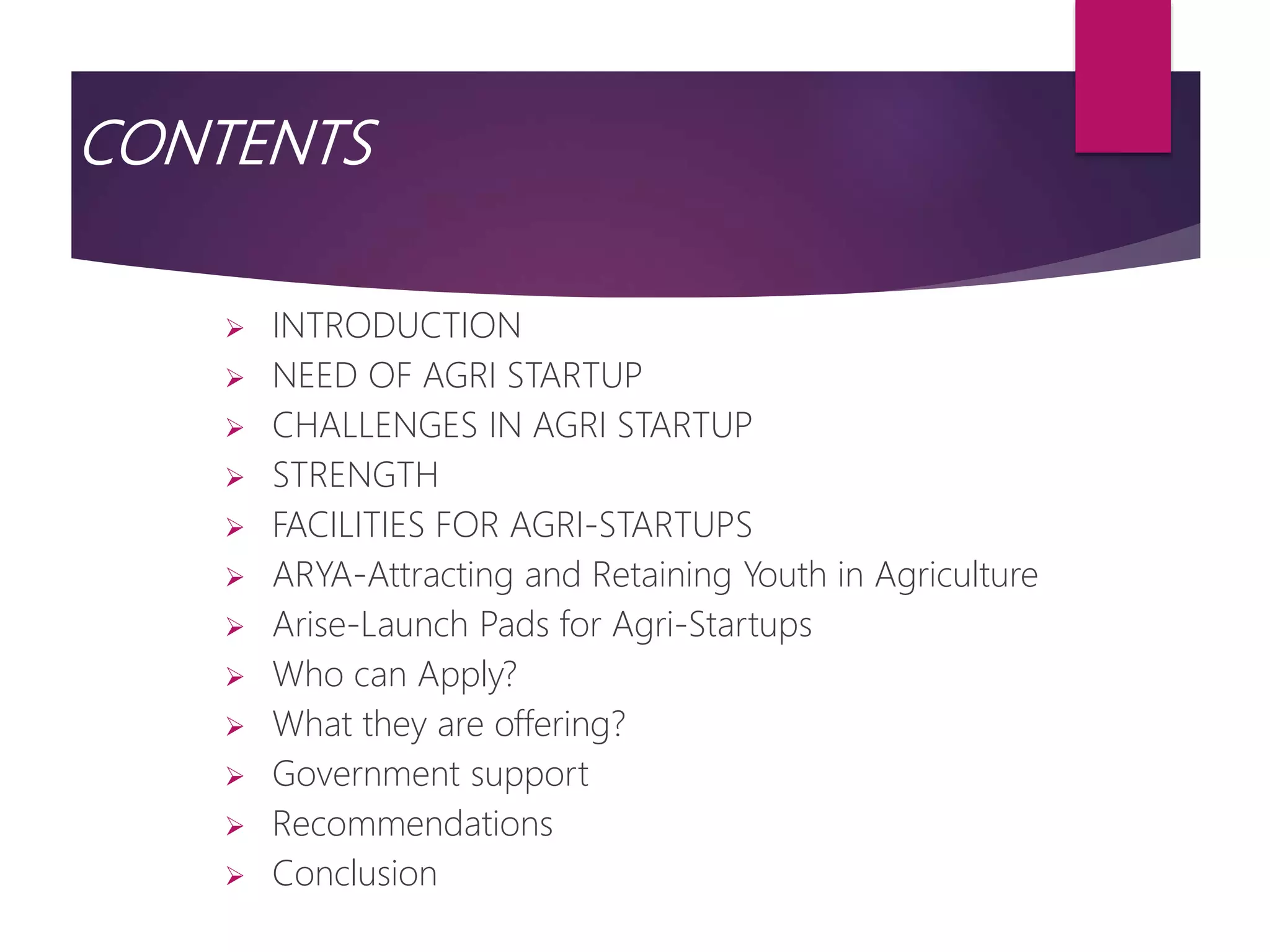 Startups in Agricultural Sector and facilities available | PPTX