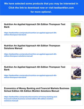 Nutrition An Applied Approach 5th Edition Thompson Solutions Manual | PDF