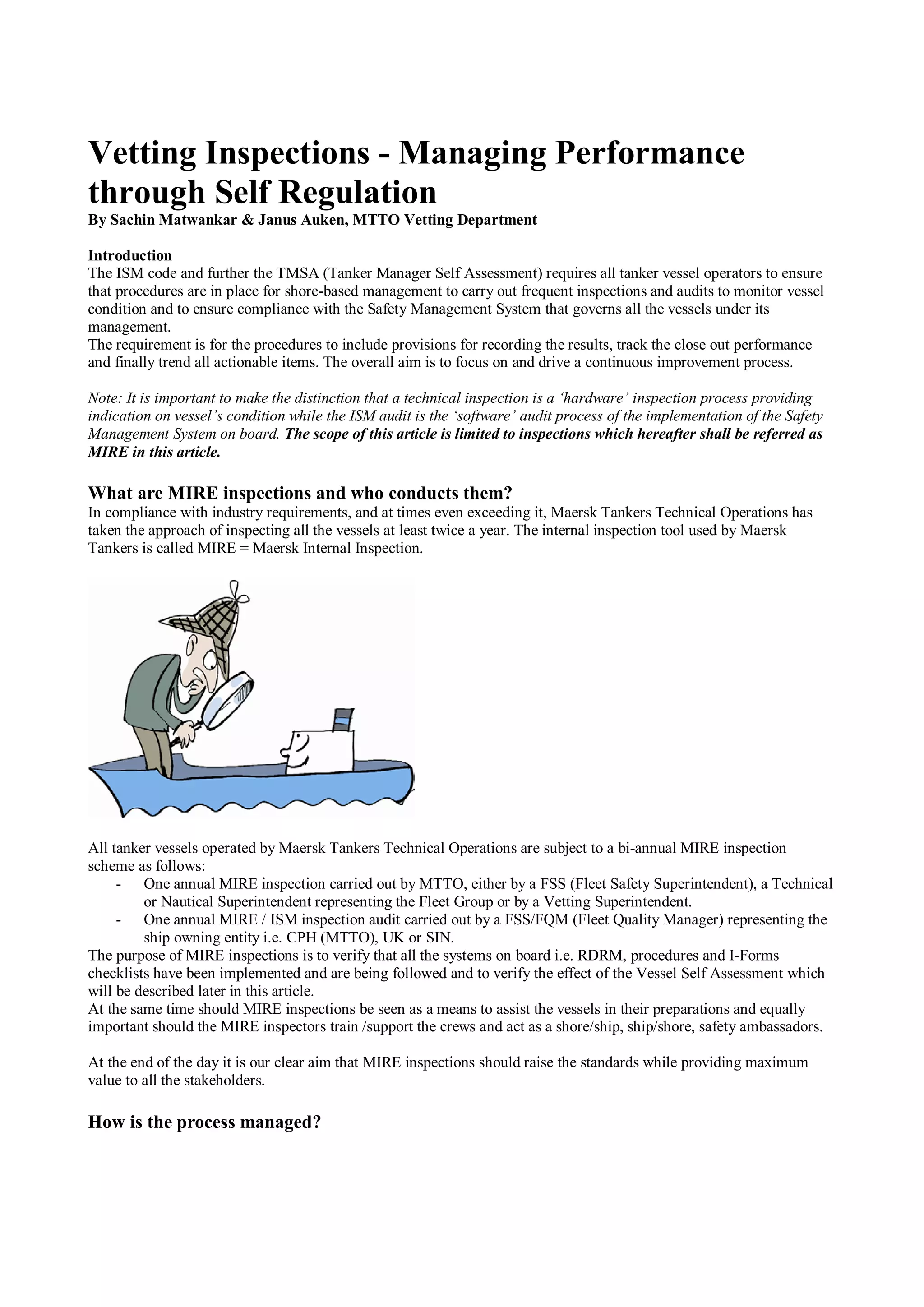 Vetting Inspections - Managing Performance through Self Regulati | PDF