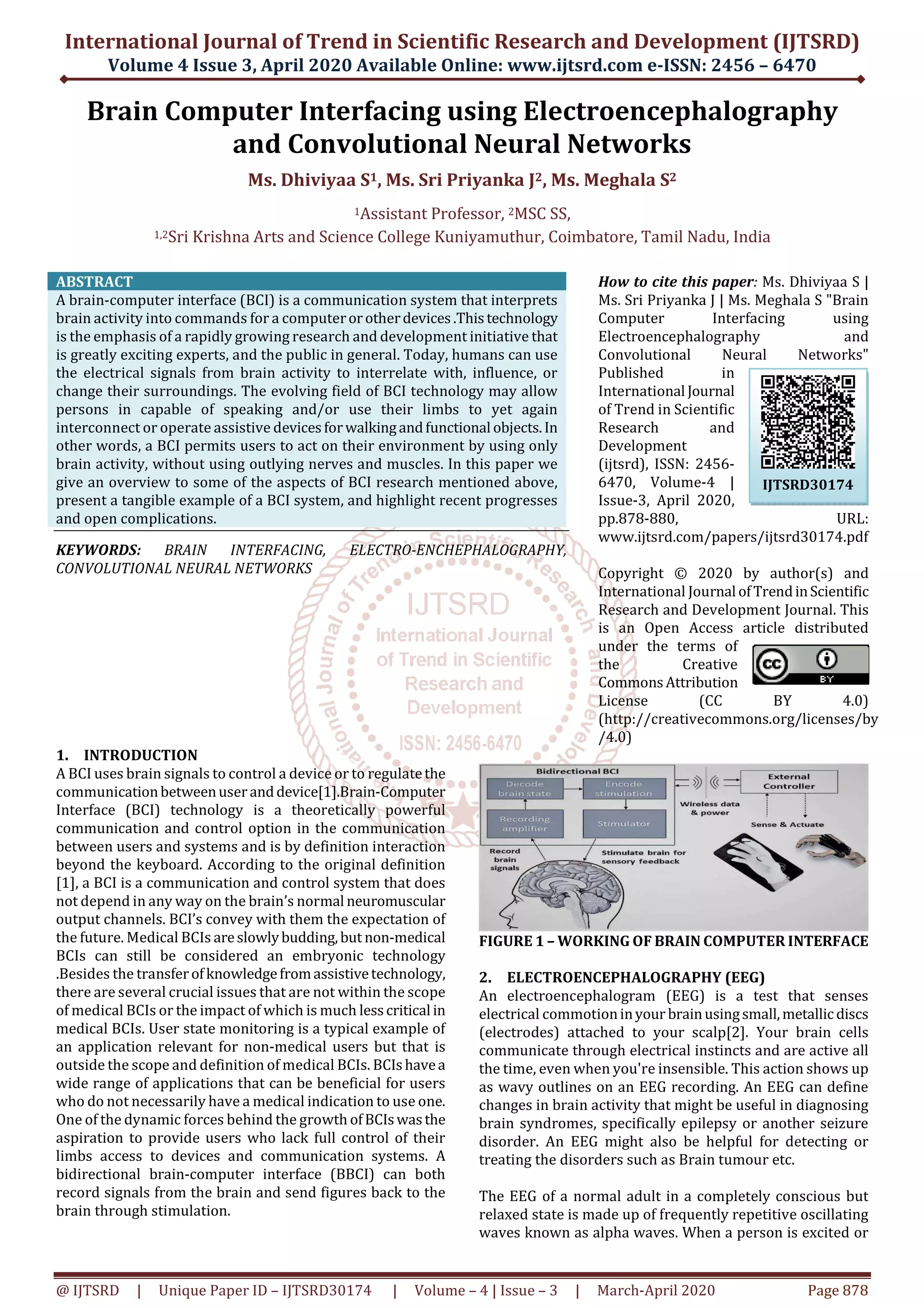 Brain Computer Interfacing Using Electroencephalography And Convolutional Neural Networks Pdf