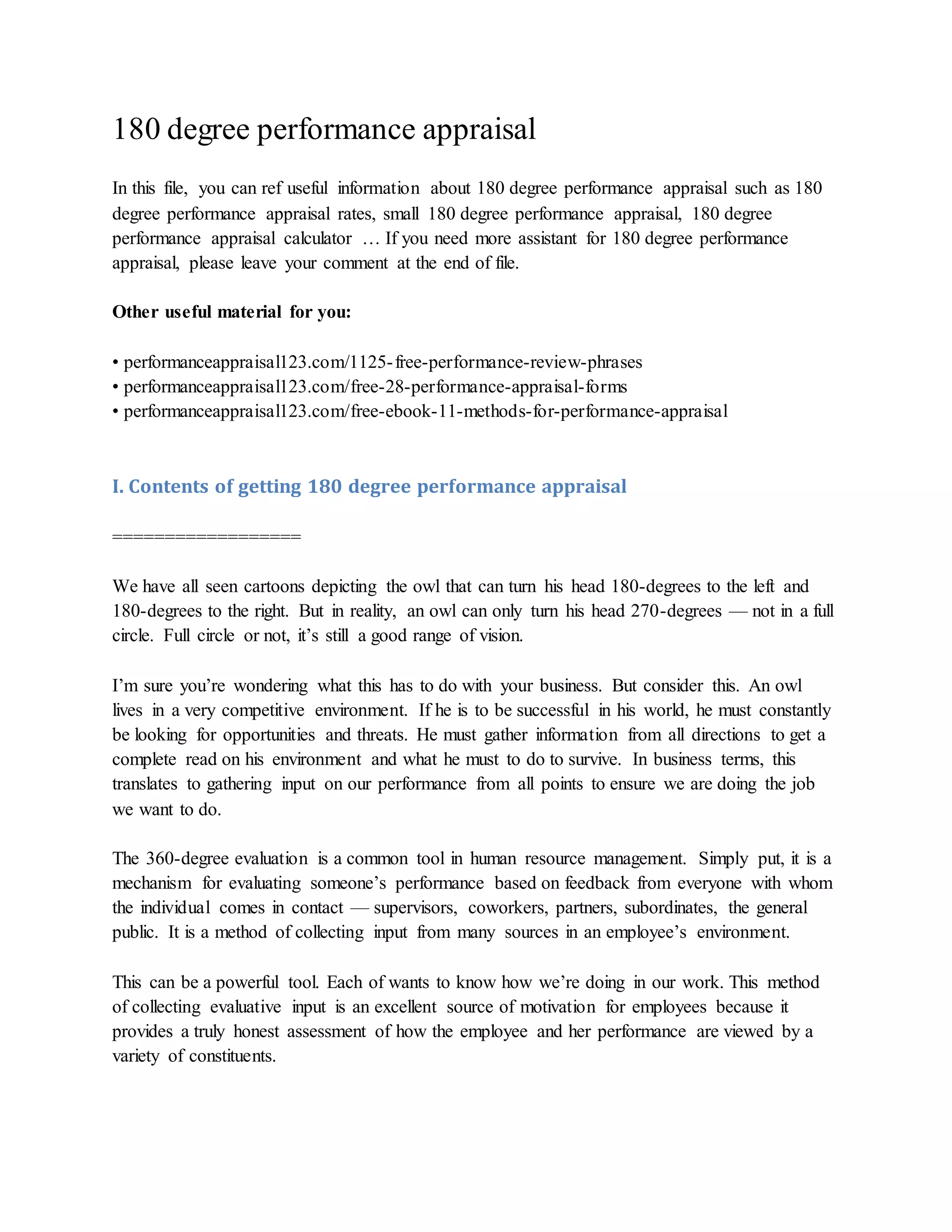 180 degree performance appraisal | DOCX