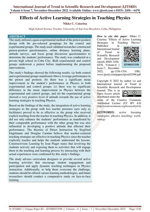 Effects of Active Learning Strategies in Teaching Physics | PDF