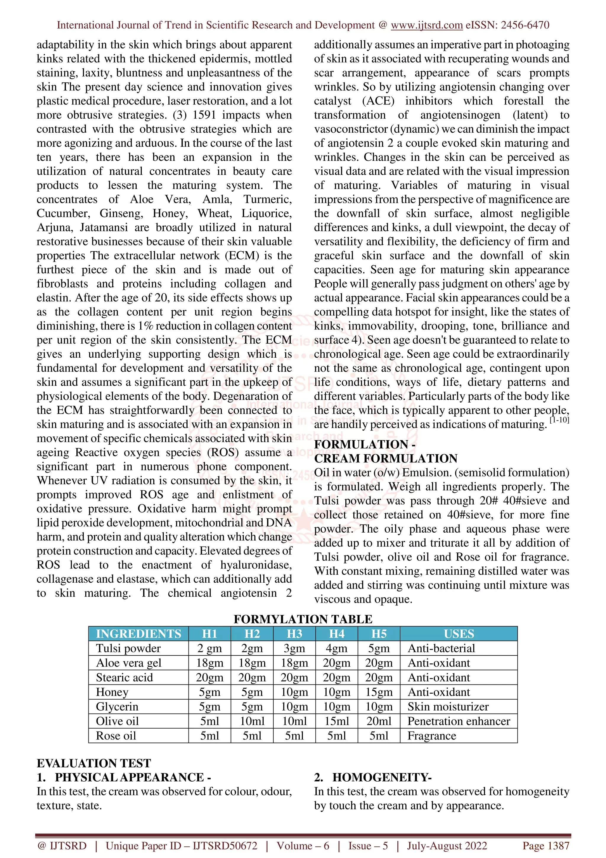 Formulation, Development and Evaluation of Herbal Antiaging Cream | PDF