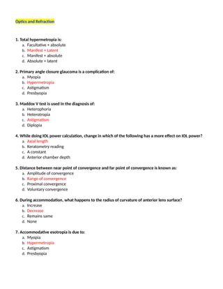 180 Multiple Choice Questions (MCQS) - Optics and Refraction.docx