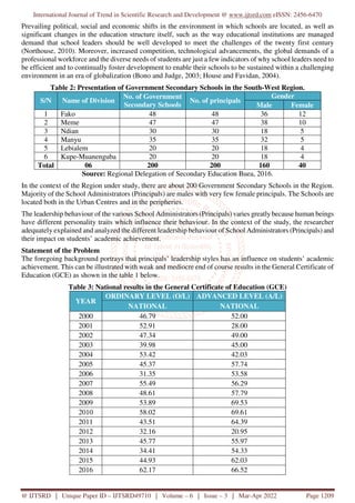 Principals Leadership Styles and Its Effects on Students’ Academic Achievement in South West ...