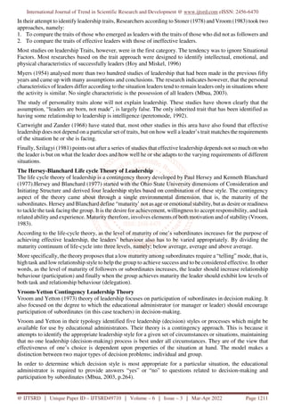 Principals Leadership Styles and Its Effects on Students’ Academic Achievement in South West ...