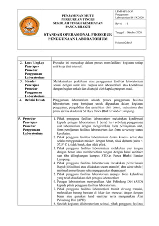 SOP PENGGUNAAN LABORATORIUM adalah penting | DOC