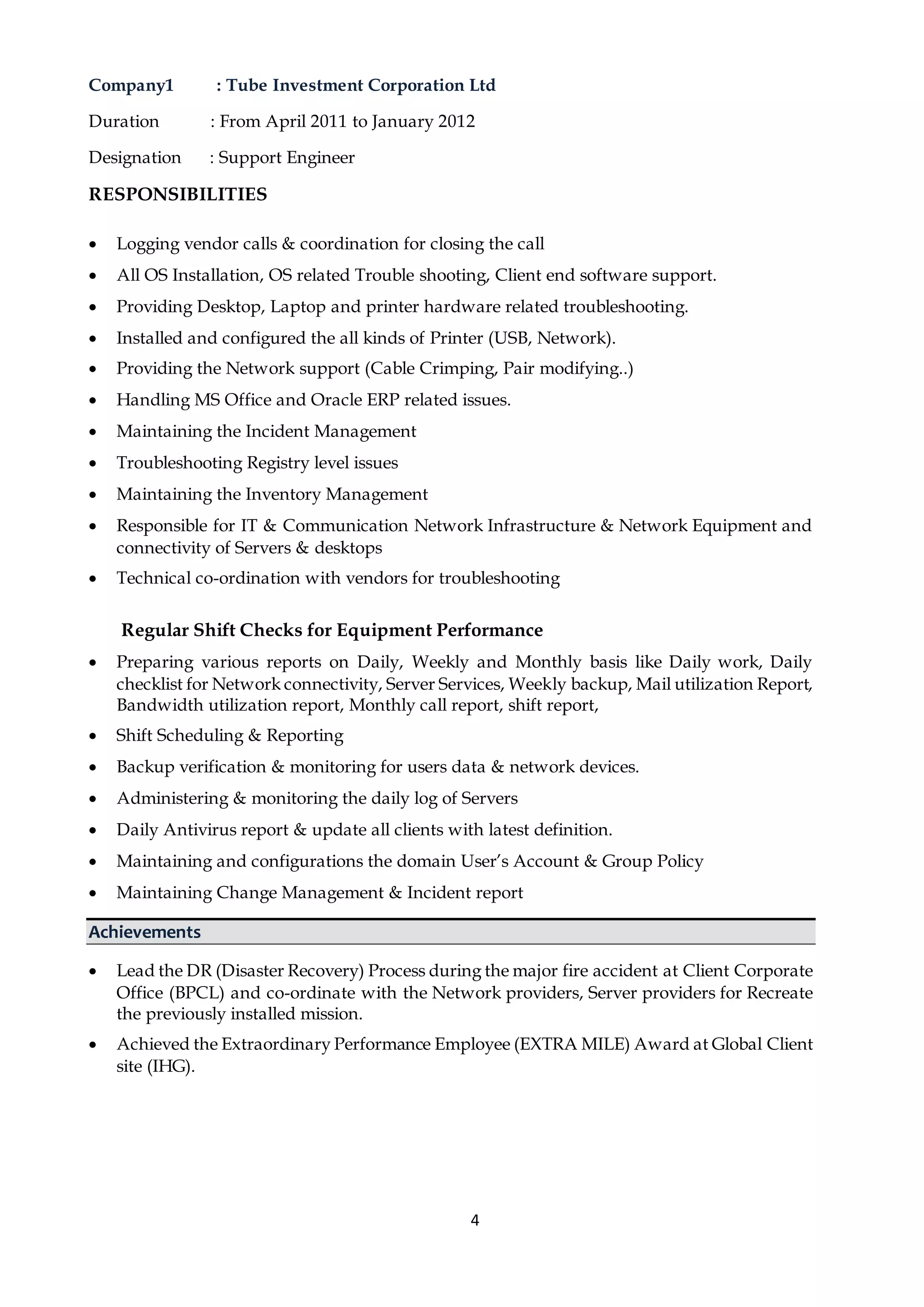 Resume_Ganesan A_Server Administrator_3.9 Year Exp | PDF