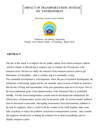 Impact of transportation system on environent | PDF