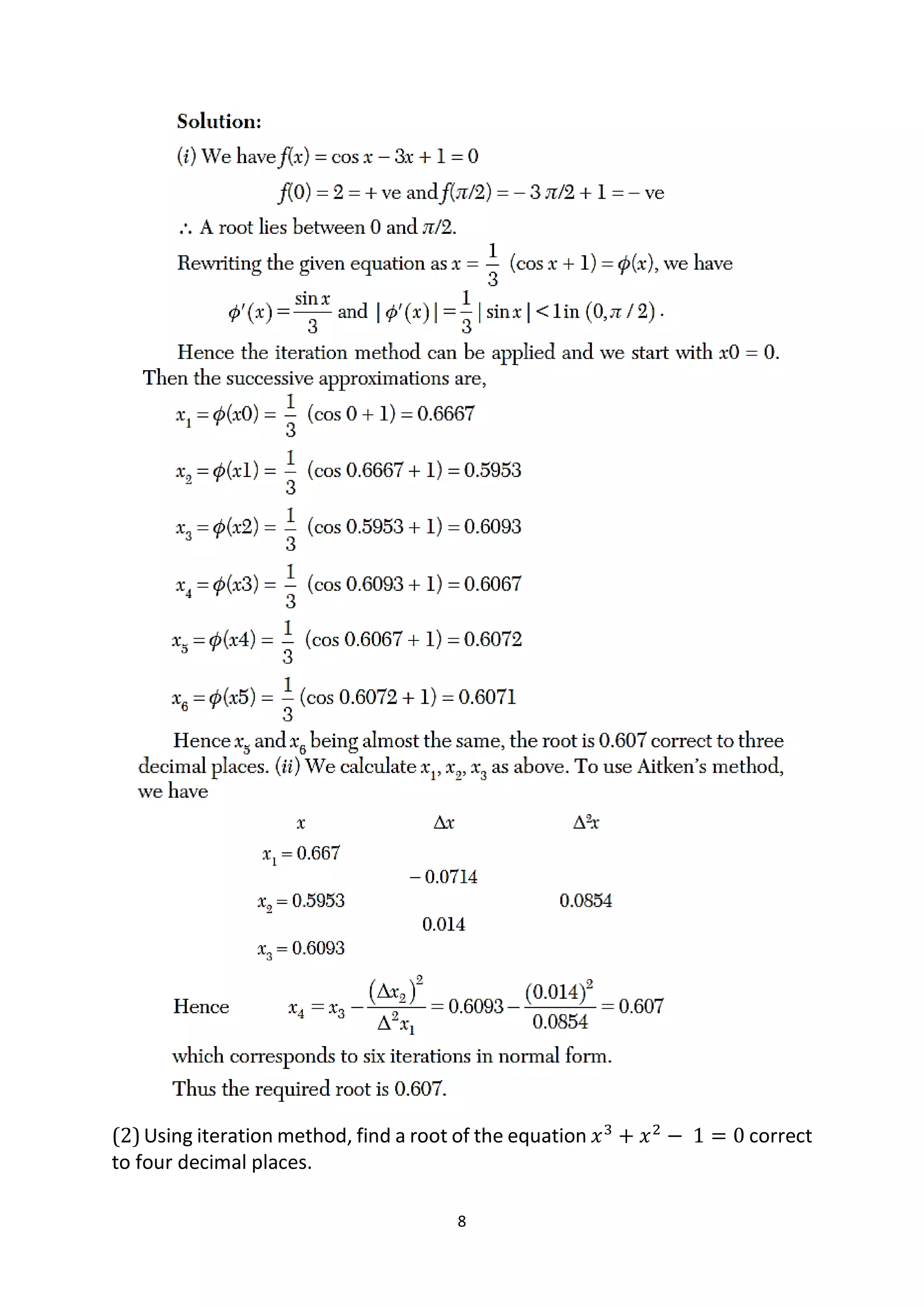 Iteration method-Solution of algebraic and Transcendental Equations. | PDF