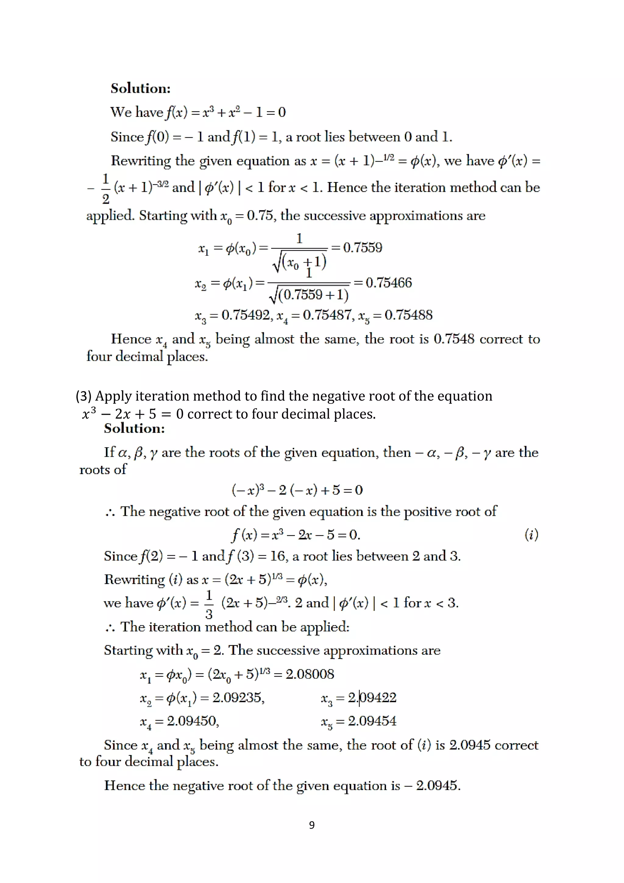 Iteration method-Solution of algebraic and Transcendental Equations. | PDF