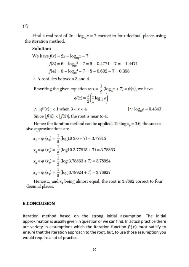 Iteration method-Solution of algebraic and Transcendental Equations. | PDF