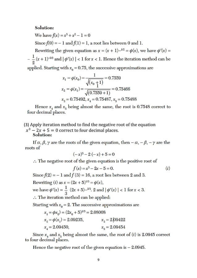 Iteration method-Solution of algebraic and Transcendental Equations. | PDF