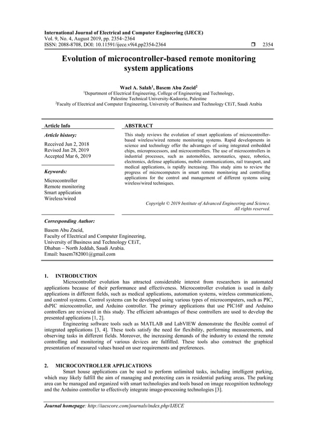 Evolution of Microcontroller-based Remote Monitoring System Applications | PDF