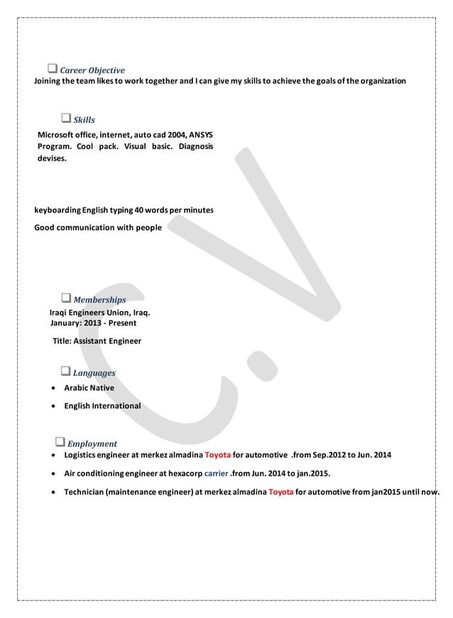 Zain cv (1) | DOCX | Automotive