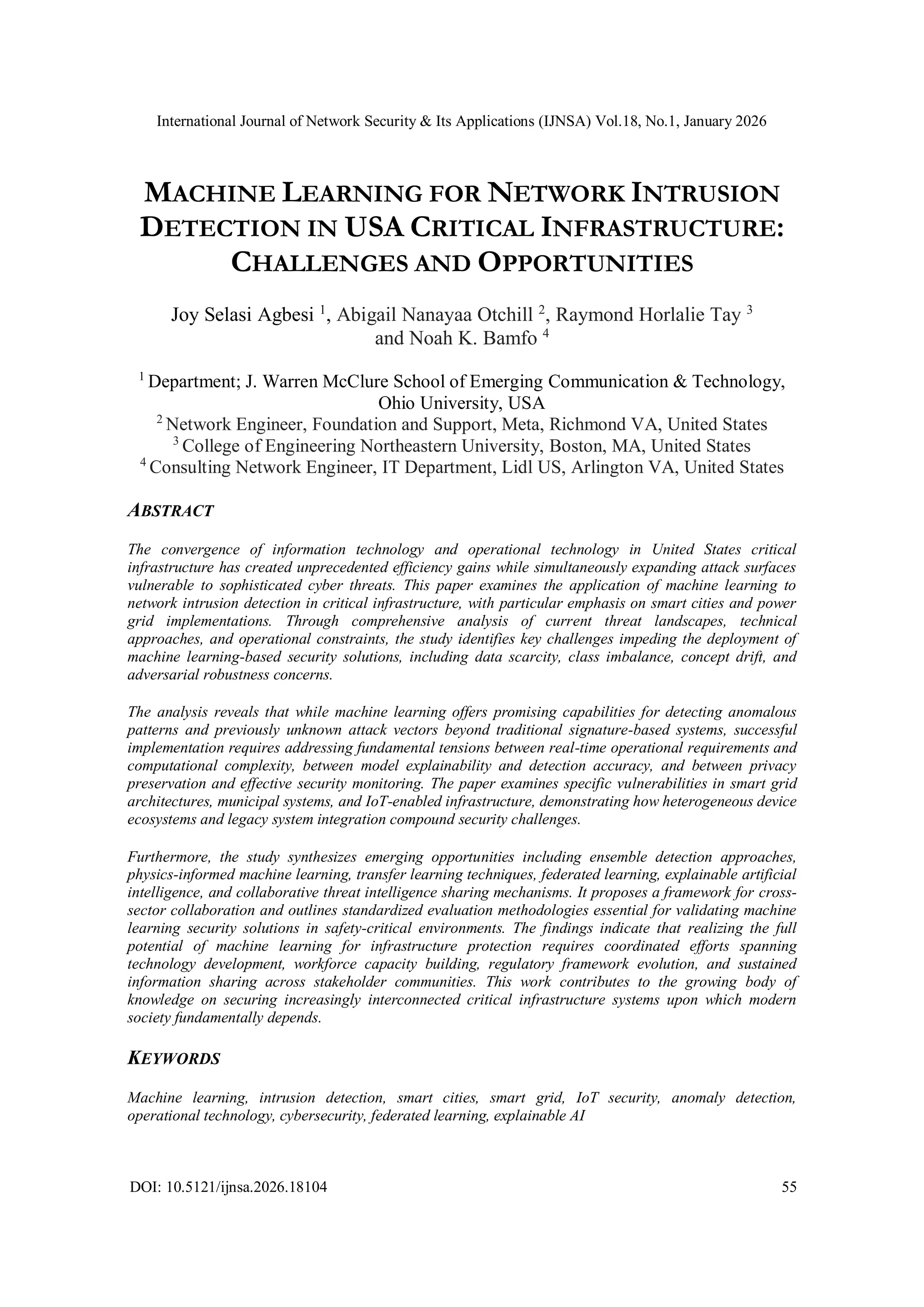 MACHINE LEARNING FOR NETWORK INTRUSION DETECTION IN USA CRITICAL INFRASTRUCTURE: CHALLENGES AND ...