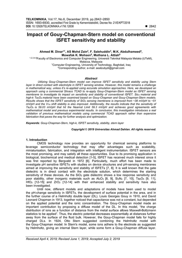 Impact of Gouy-Chapman-Stern model on conventional ISFET sensitivity ...