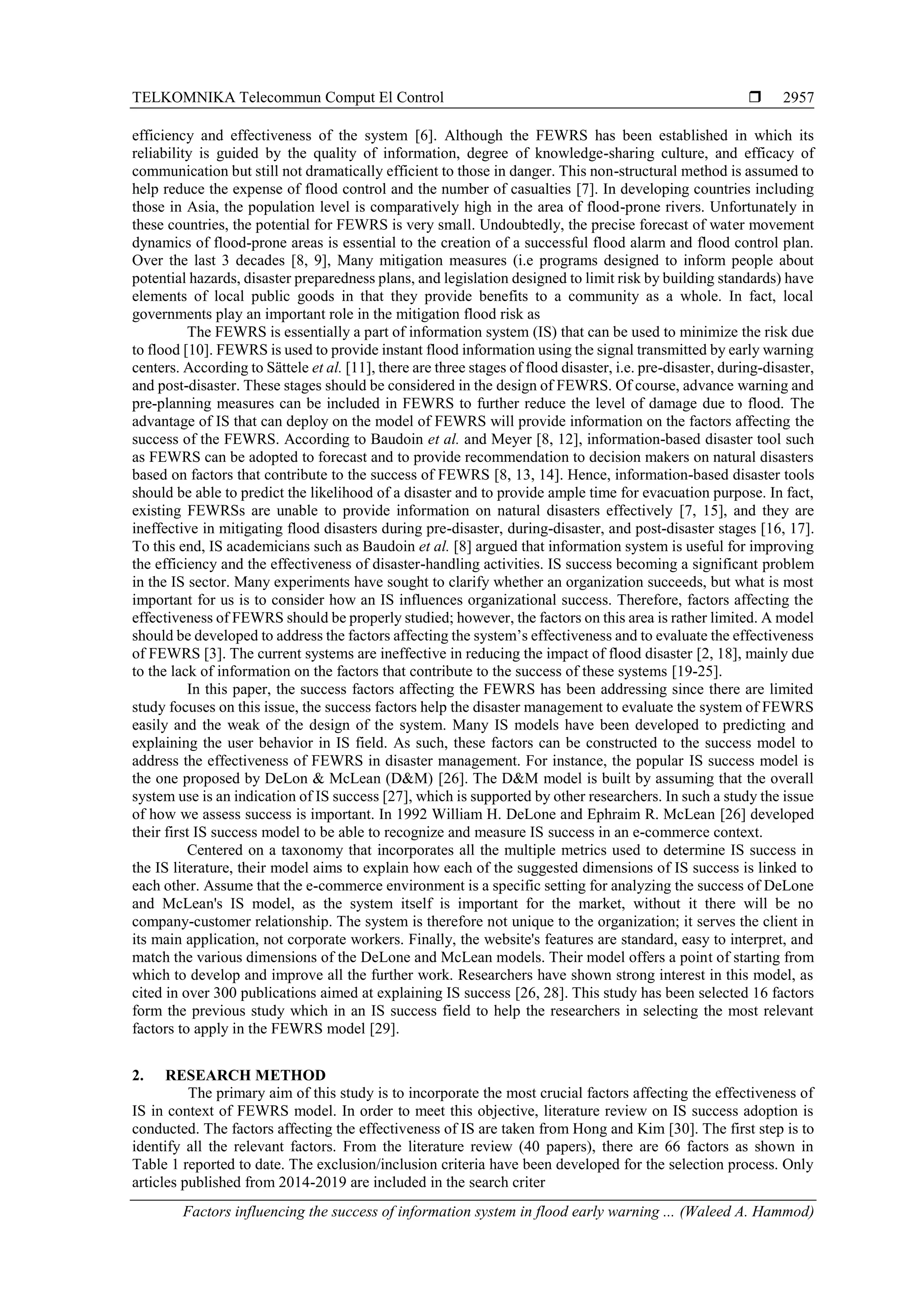 Factors influencing the success of information systems in flood early warning and response ...