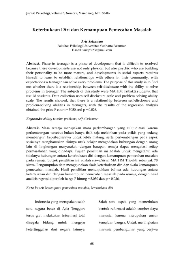 KETERBUKAAN DIRI DAN KEMAMPUAN PEMECAHAN MASALAH | PDF