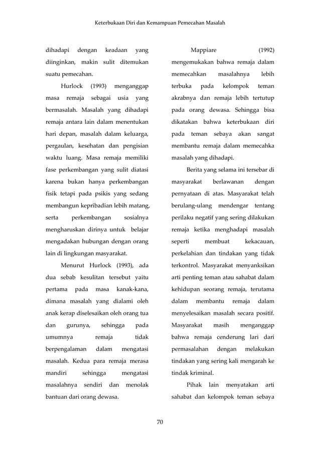 KETERBUKAAN DIRI DAN KEMAMPUAN PEMECAHAN MASALAH | PDF