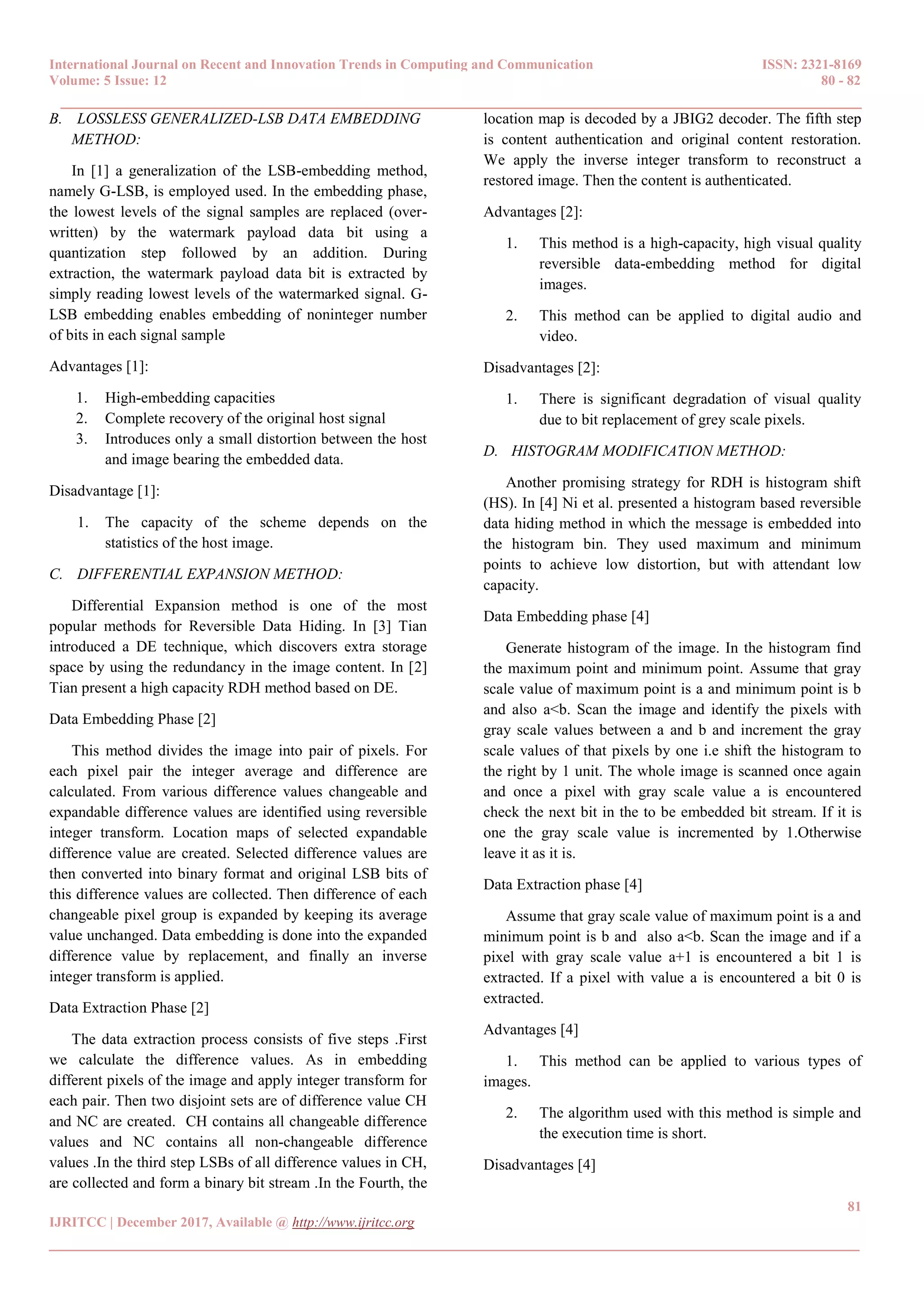 Reversible Data Hiding Methods A Survey Pdf