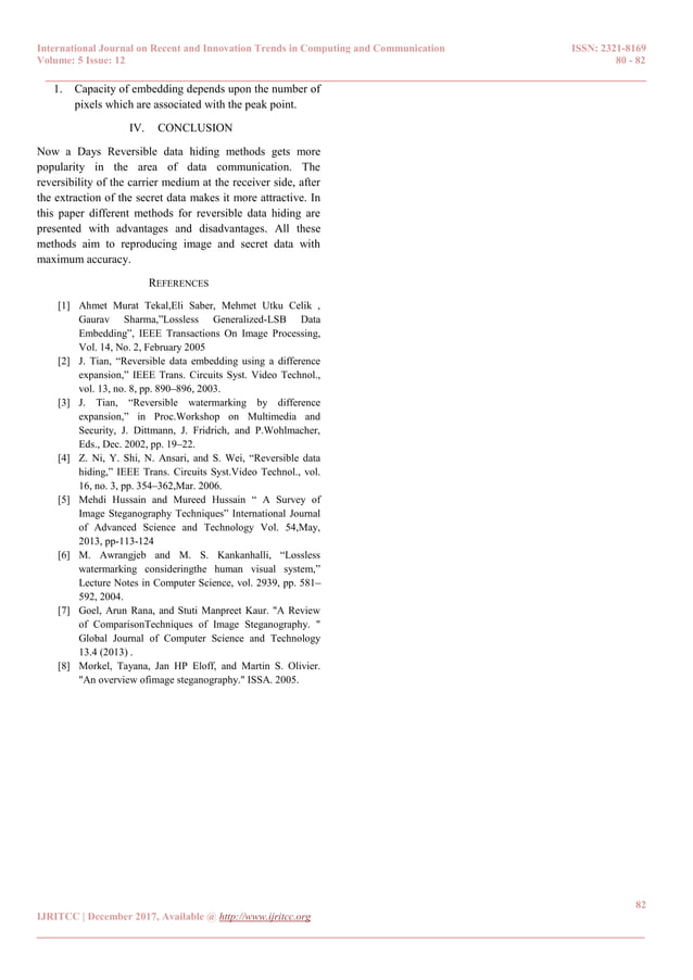 Reversible Data Hiding Methods A Survey Pdf