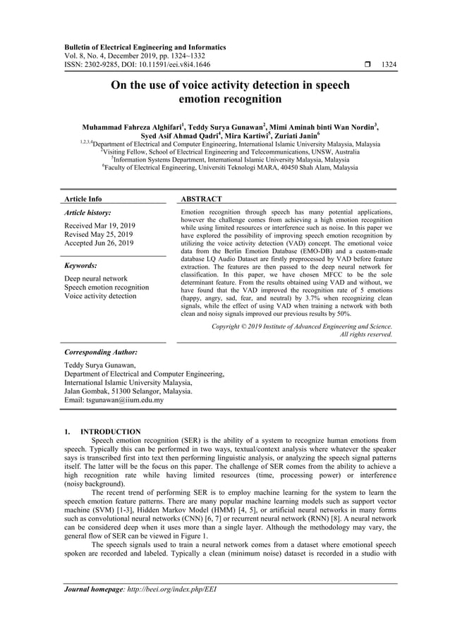 On The Use Of Voice Activity Detection In Speech Emotion Recognition Pdf