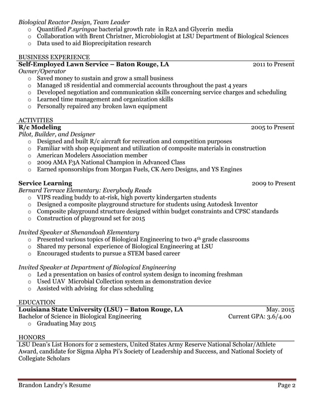 Brandon Landry's Resume Spring 2015 | PDF