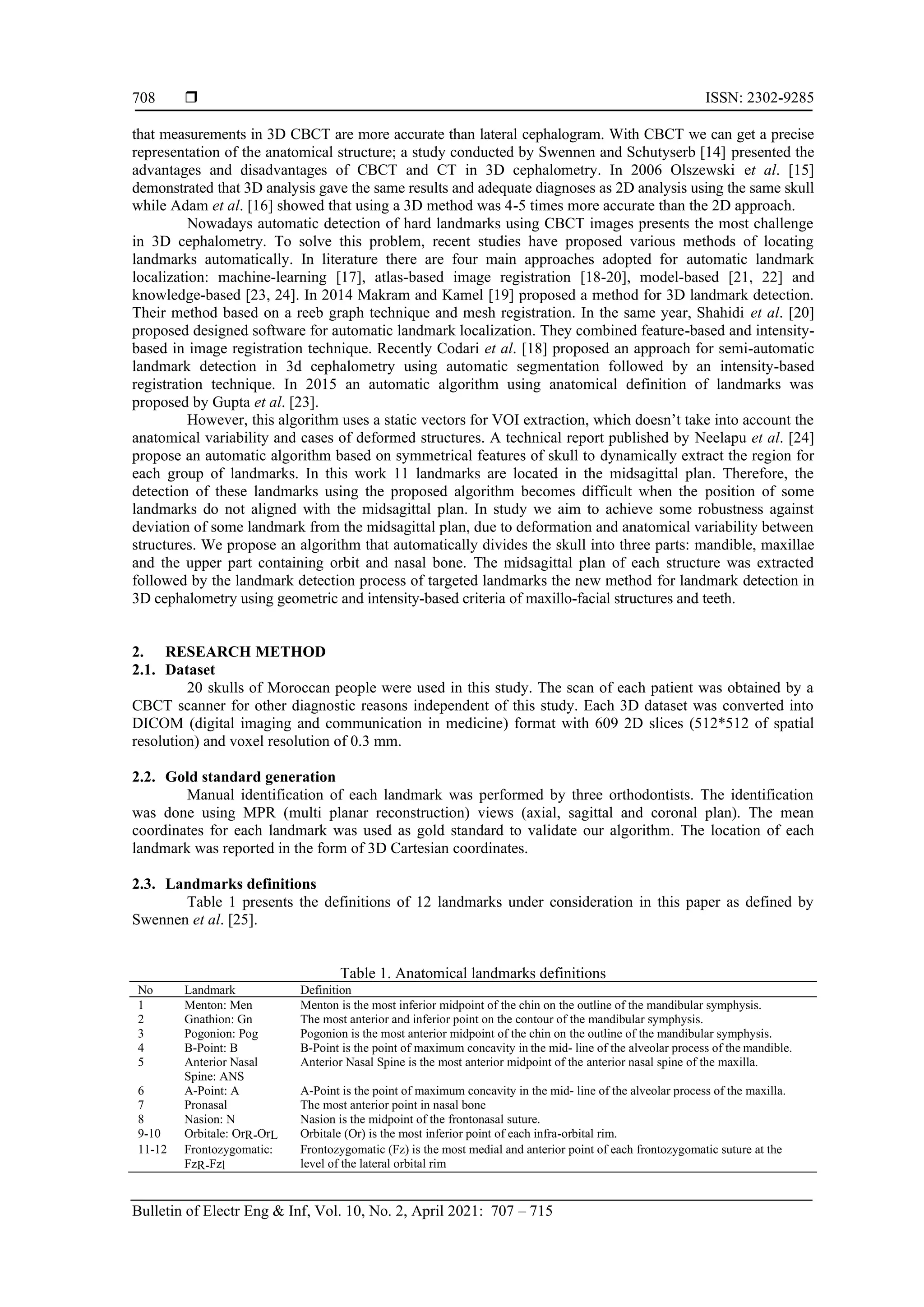 Proposition Of Local Automatic Algorithm For Landmark Detection In 3d Cephalometry Pdf