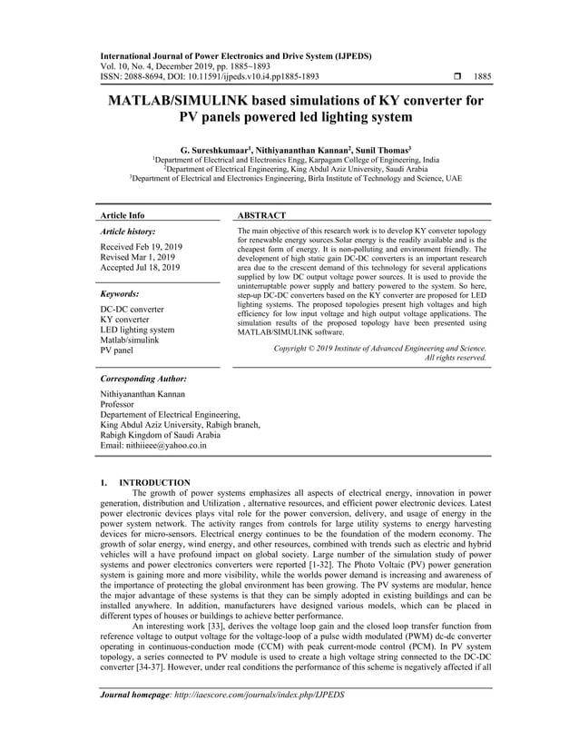 MATLAB/Simulink based simulations of KY converter for PV panels powered ...