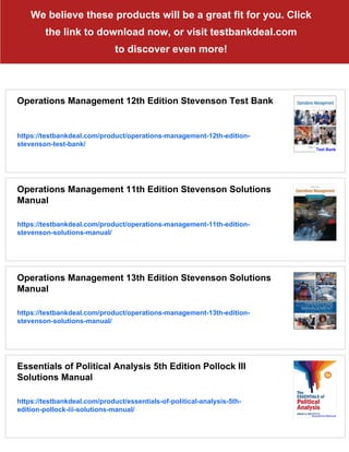 Operations Management 12th Edition Stevenson Solutions Manual | PDF