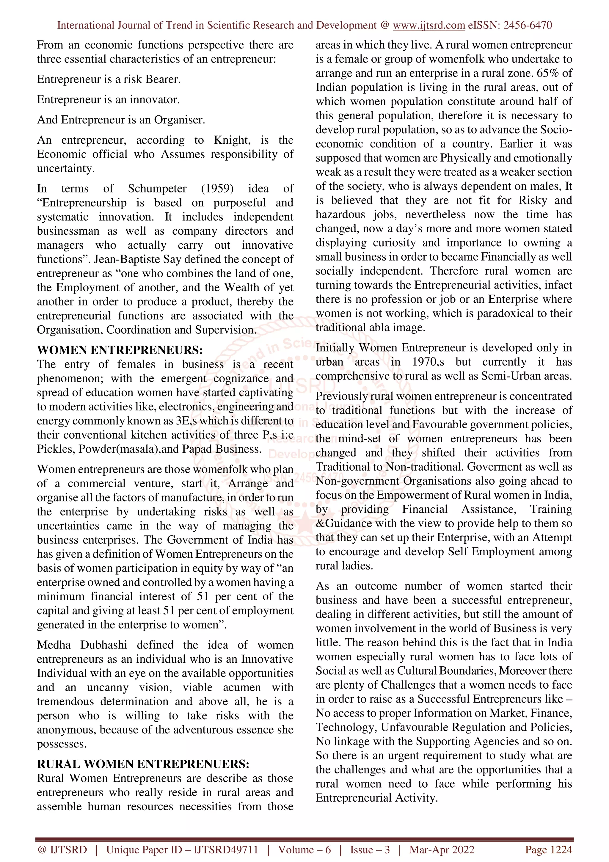 A Study on Challenges and Opportunities for Rural Women Entrepreneurs ...